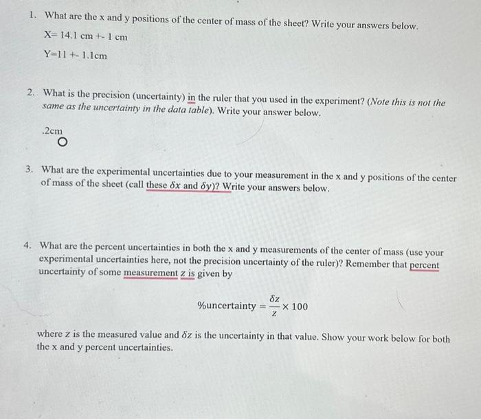 Solved 1. What are the x and y positions of the center of | Chegg.com