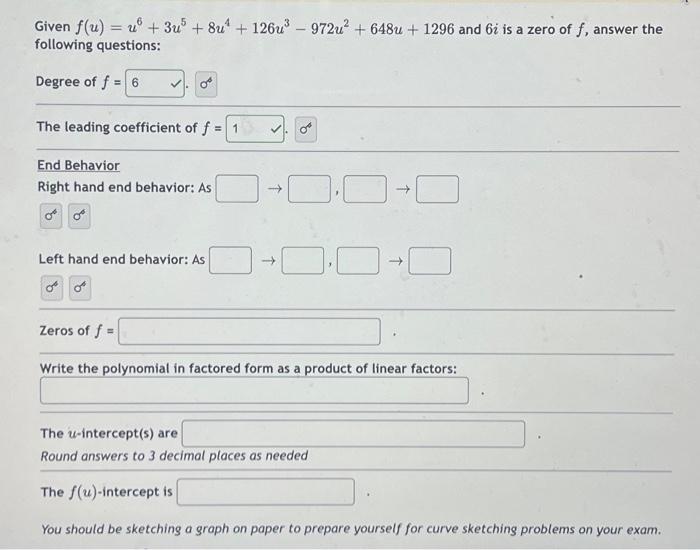 Solved = Given f(u) = u +3u5 +8u+126u³ - 972u² + 648u+ 1296 | Chegg.com