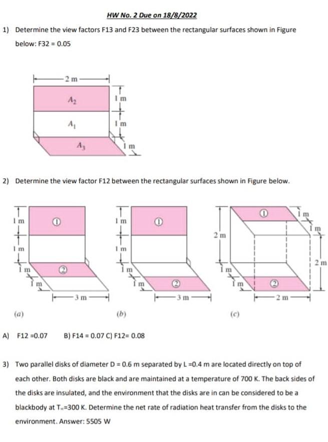 Solved 1) Determine the view factors F13 and F23 between the | Chegg.com