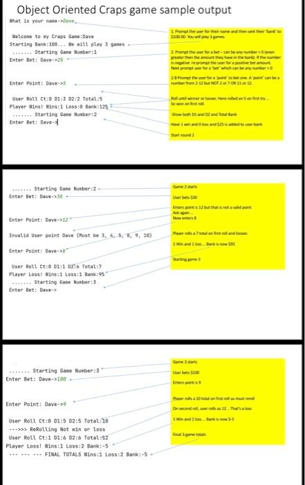 Solved Object Oriented Craps game sample output that is your | Chegg.com