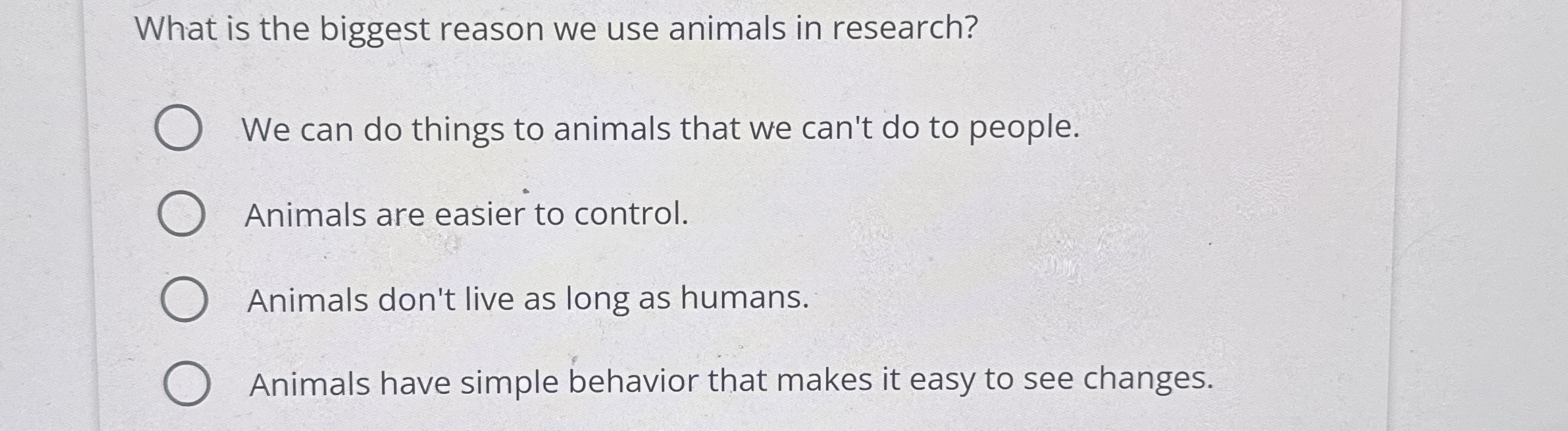 Solved What is the biggest reason we use animals in | Chegg.com