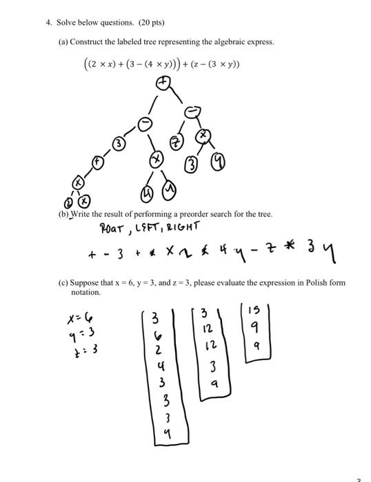 Solved 4. Solve below questions. (20 pts) (a) Construct the | Chegg.com
