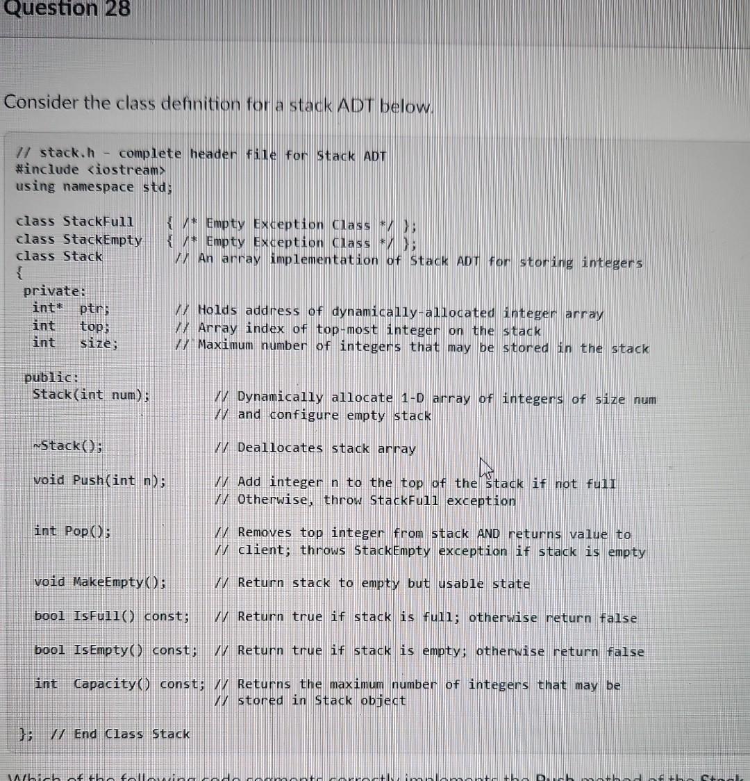 Solved Consider the class defmition for a stack ADT below. | Chegg.com