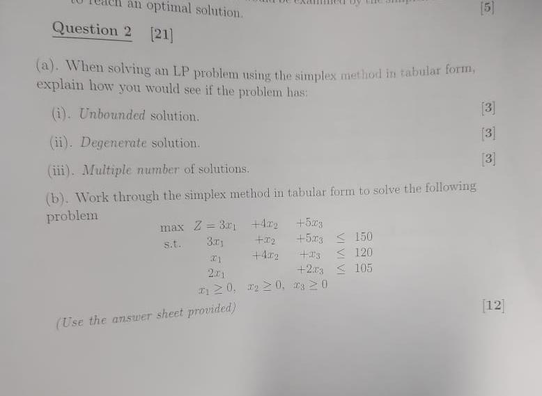 Solved (a). When solving an LP problem using the simplex | Chegg.com