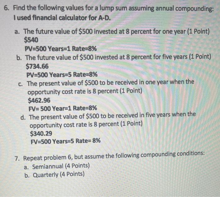 Solved Find the following values for a lump sum assuming | Chegg.com