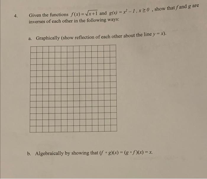 Solved Given the functions f(x)=x+1 and g(x)=x2−1,x≥0, show | Chegg.com