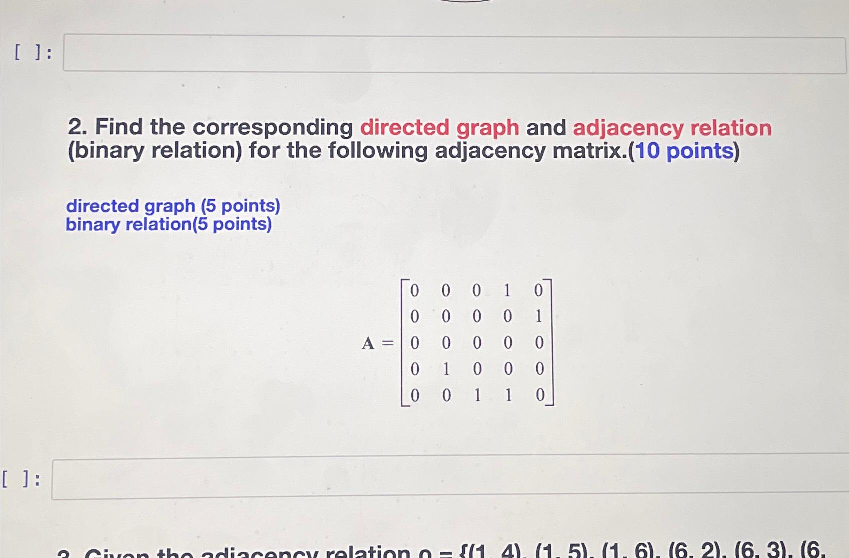 Solved Find the corresponding directed graph and adjacency | Chegg.com Solved Find the corresponding directed graph and adjacency | Chegg.com