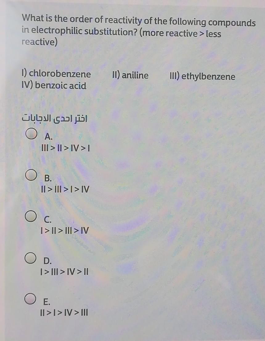 Solved What is the order of reactivity of the following | Chegg.com