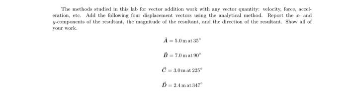 Solved The methods studied in this lab for vector addition | Chegg.com
