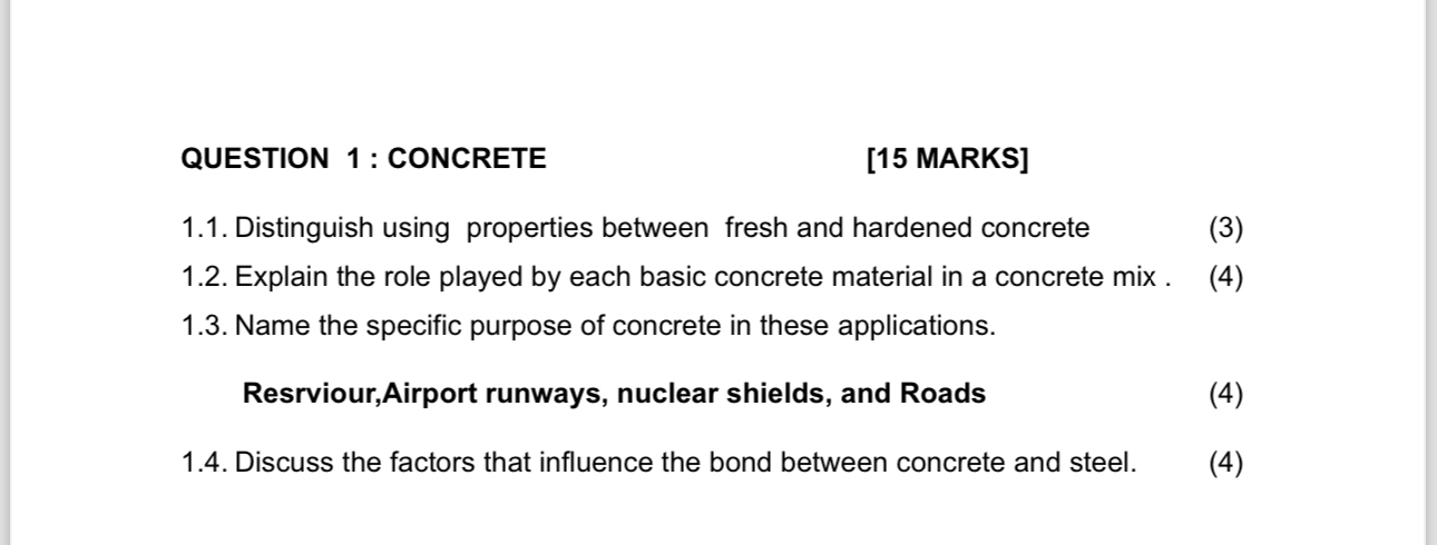 Solved QUESTION 1: CONCRETE[15 ﻿MARKS]1.1. ﻿Distinguish | Chegg.com
