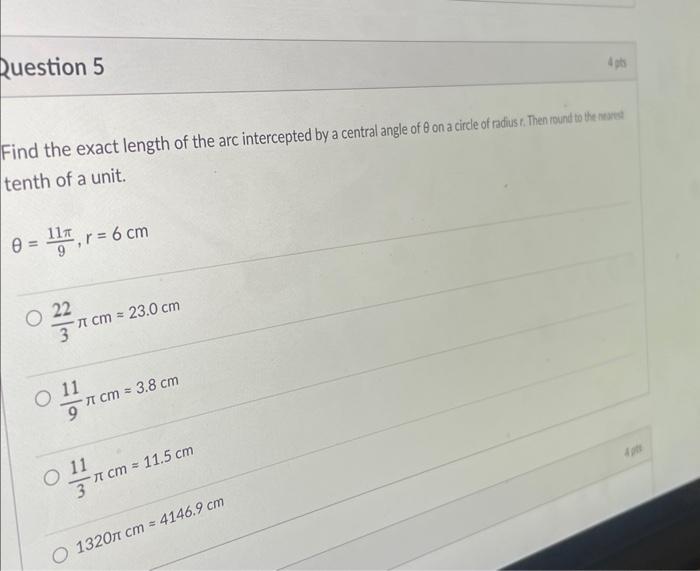 Solved Find the exact length of the arc intercepted by a | Chegg.com