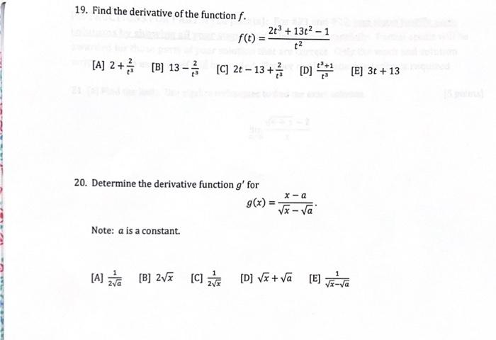 Solved 19. Find the derivative of the function f. | Chegg.com