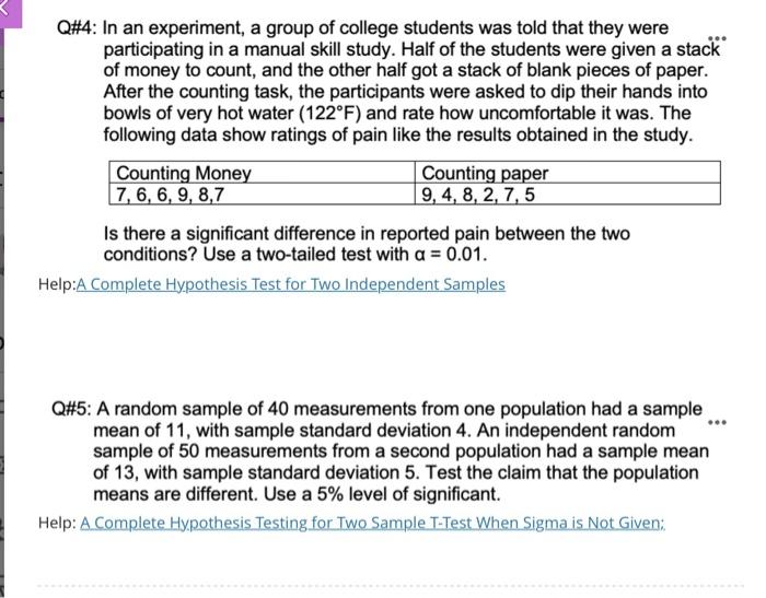 Solved Q#4: In an experiment, a group of college students | Chegg.com