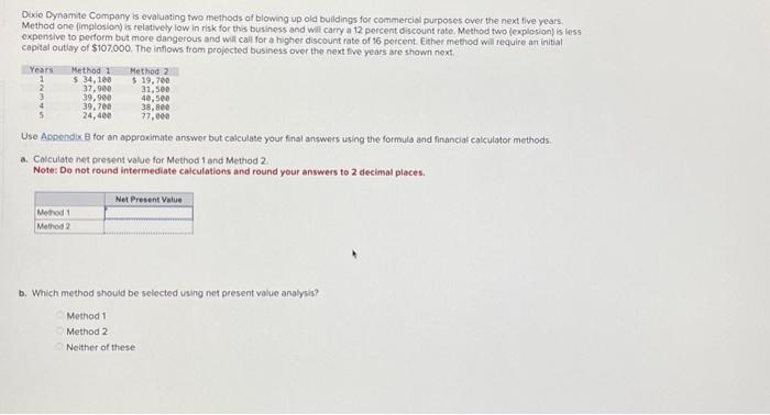 Solved Dixie Dynamite Company is evaluating two methods of | Chegg.com