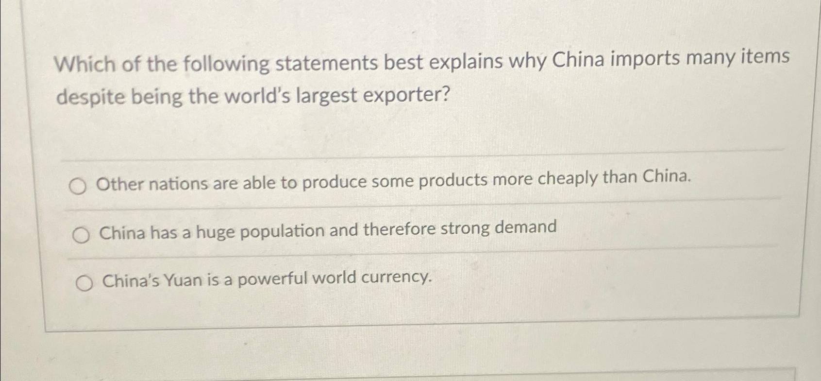 Solved Which of the following statements best explains why | Chegg.com