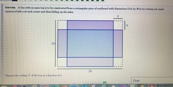 Solved Exercise. A box with an open top is to be constructed | Chegg.com