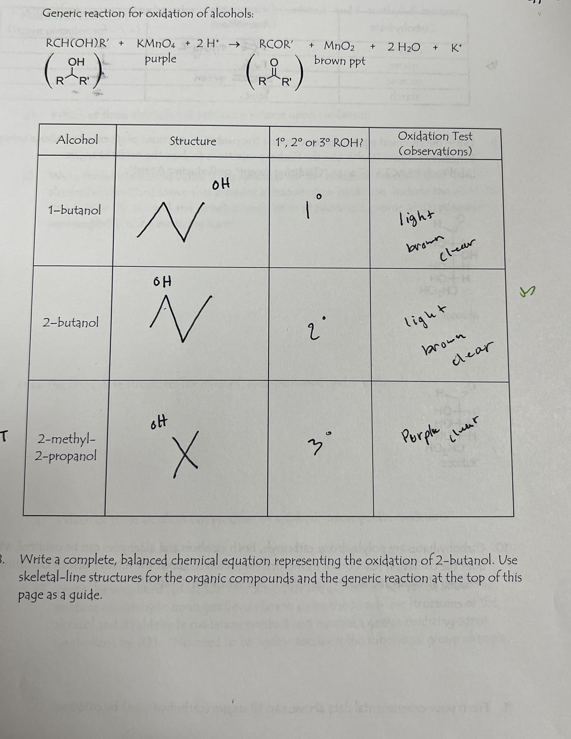 Solved Generic reaction for oxidation of alcohols:Write a | Chegg.com