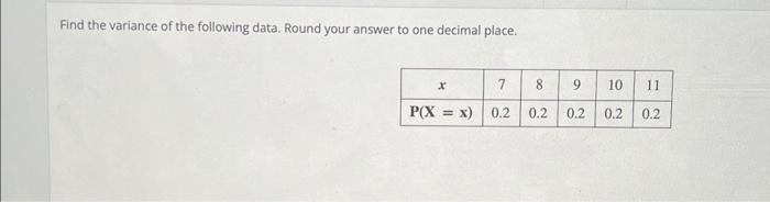 Solved Find the variance of the following data. Round your | Chegg.com