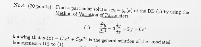 Solved No.4 (20 points) Find a particular solution yp=yp(x) | Chegg.com