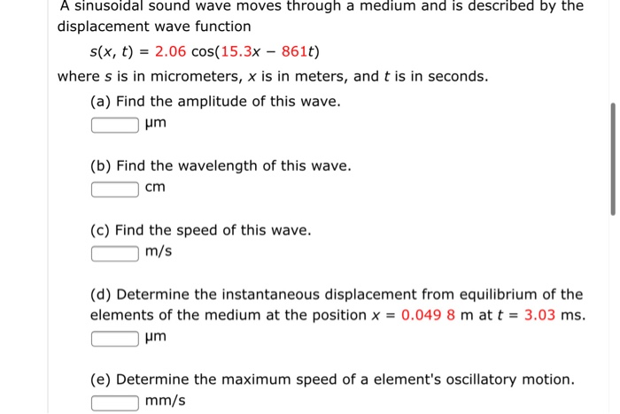 Solved A sinusoidal sound wave moves through a medium and is | Chegg.com