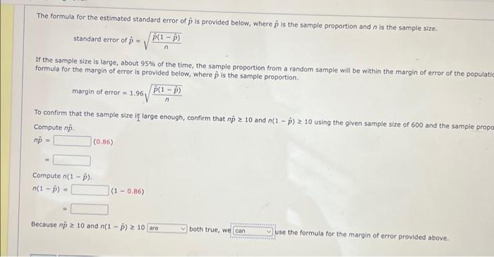 Solved The formula for the estimated standard error of p^ is | Chegg.com