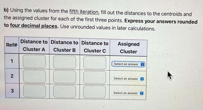 Solved Perform five iterations of a 3-means clustering | Chegg.com