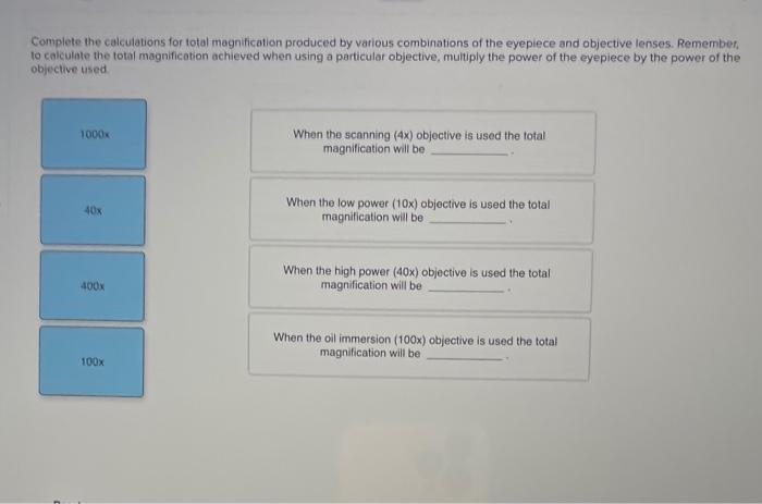 Solved Complete the calculations for total magnification | Chegg.com