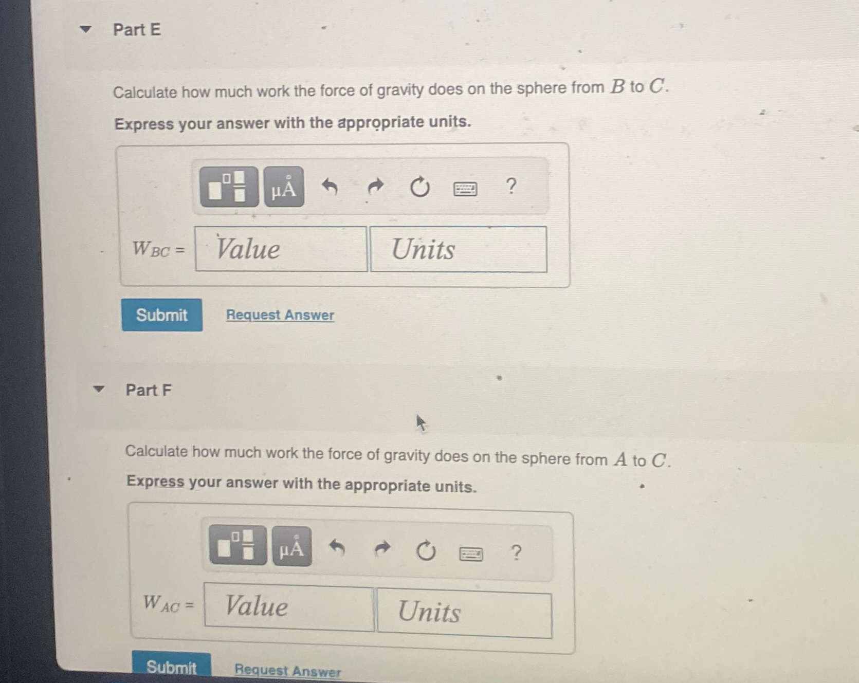 Solved Part ECalculate how much work the force of gravity | Chegg.com