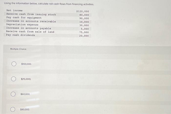 Using the information below, calculate net cash flows | Chegg.com
