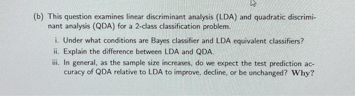 Solved LS (b) This question examines linear discriminant | Chegg.com