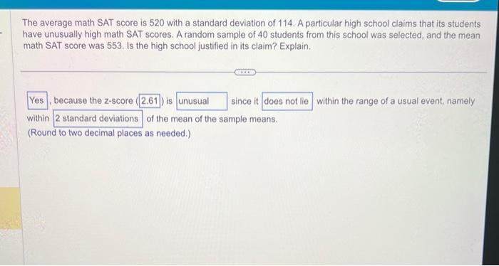 Solved The average math SAT score is 520 with a standard | Chegg.com