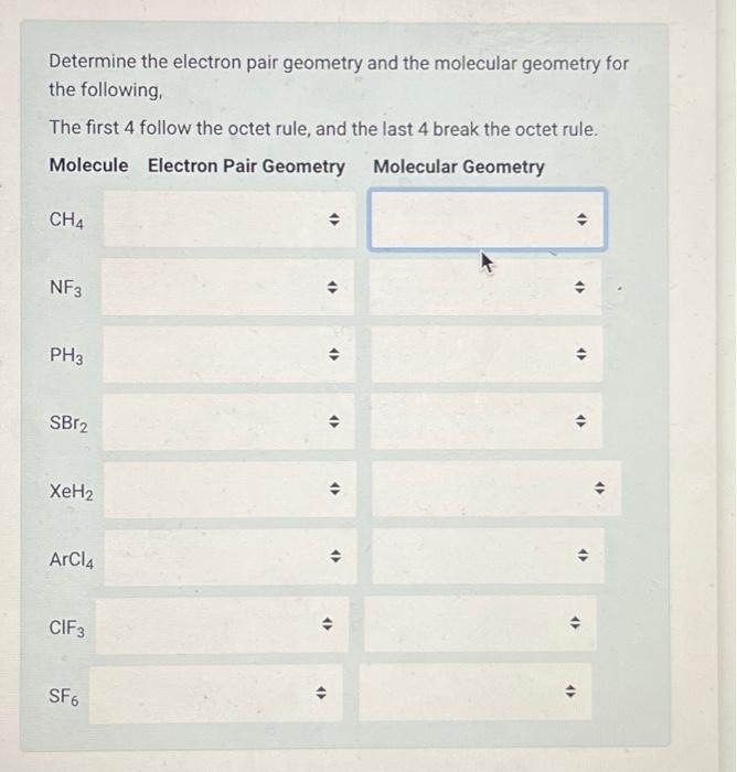 Solved Determine the electron pair gemotry and molecular | Chegg.com