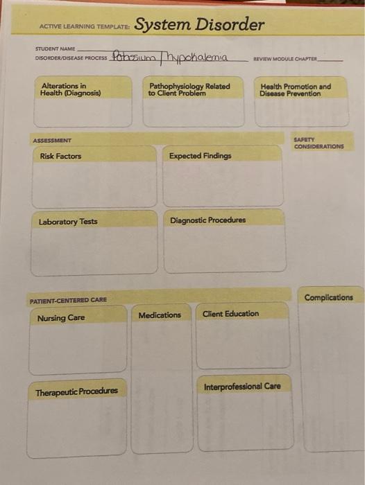 Solved ACTIVE LEARNING TEMPLATE System Disorder STUDENT NAME | Chegg.com