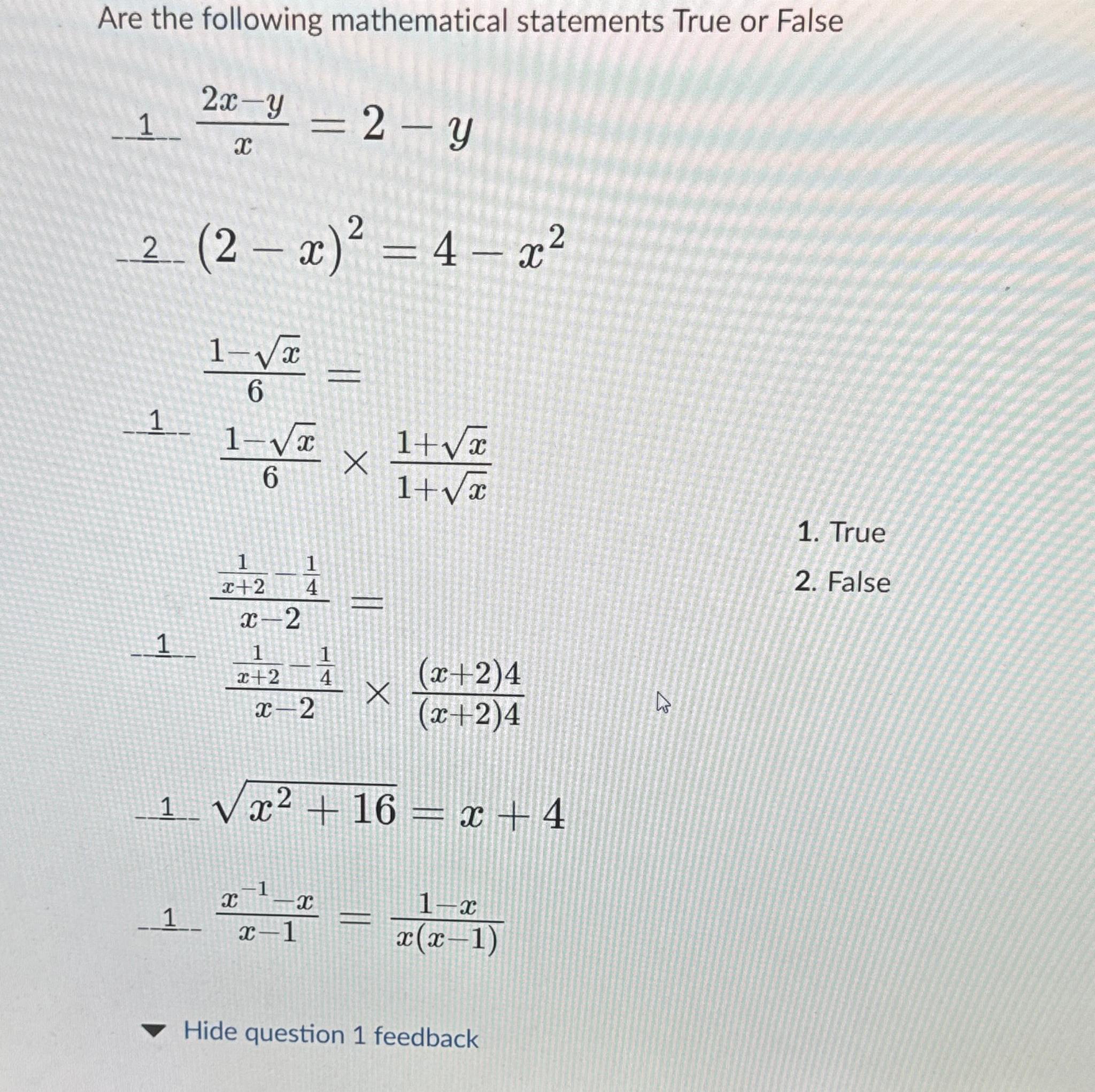 Solved Are the following mathematical statements True or | Chegg.com