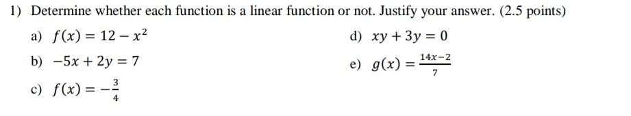 Solved 1) Determine whether each function is a linear | Chegg.com