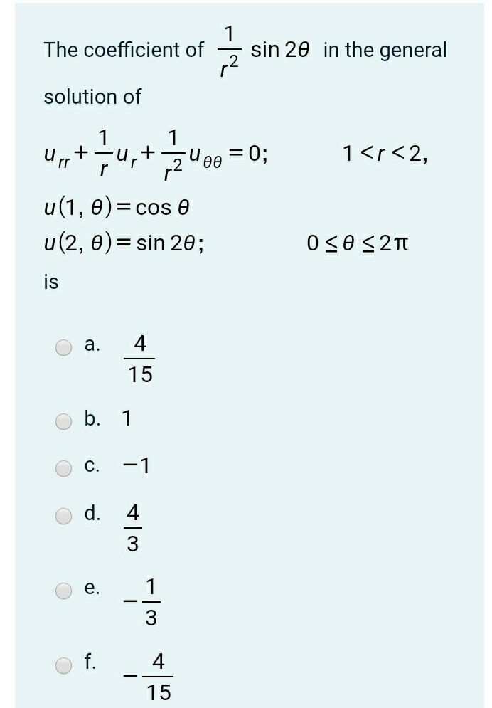Solved 1 The coefficient of sin 20 in the general p2 | Chegg.com