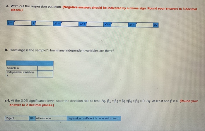 Solved The following regression output was obtained from a | Chegg.com