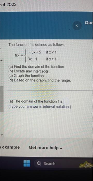 Solved The function f is defined as follows. f(x)={−3x+53x−1 | Chegg.com