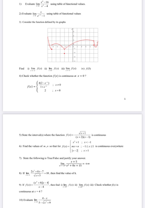 Solved -16 1) Evaluate lim using table of functional values | Chegg.com