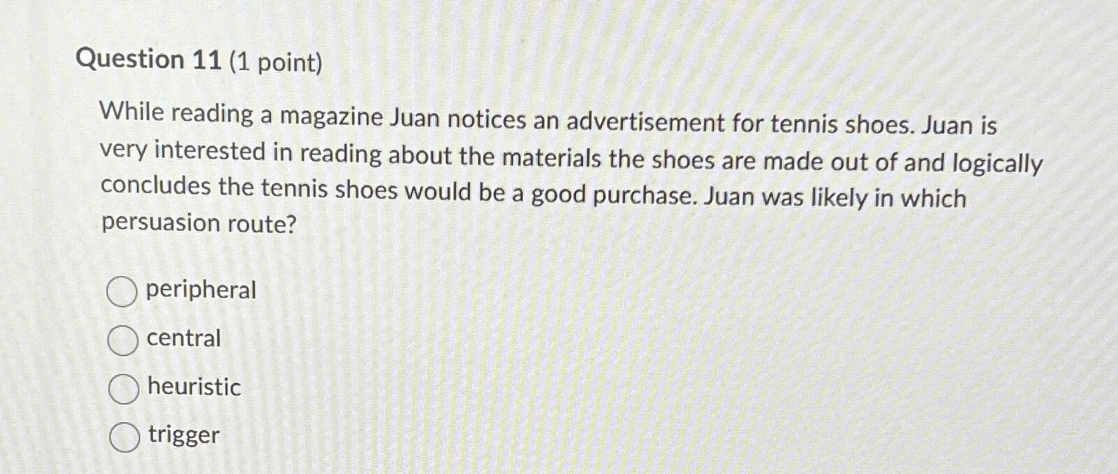 Solved Question 11 (1 ﻿point)While reading a magazine Juan | Chegg.com