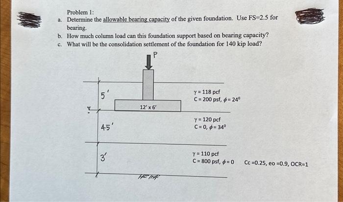 Solved Problem 1: a. Determine the allowable bearing | Chegg.com