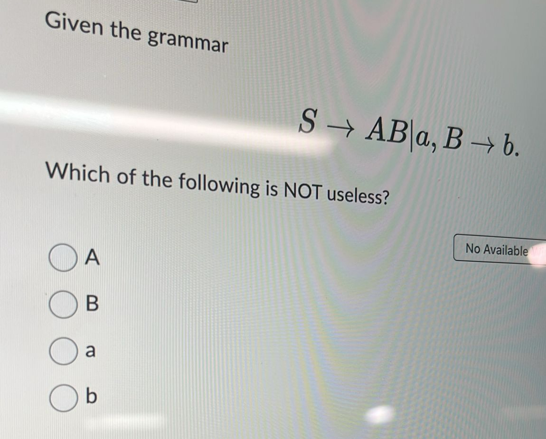 Solved Given the grammarS→AB|a,B→bWhich of ﻿the following is | Chegg.com