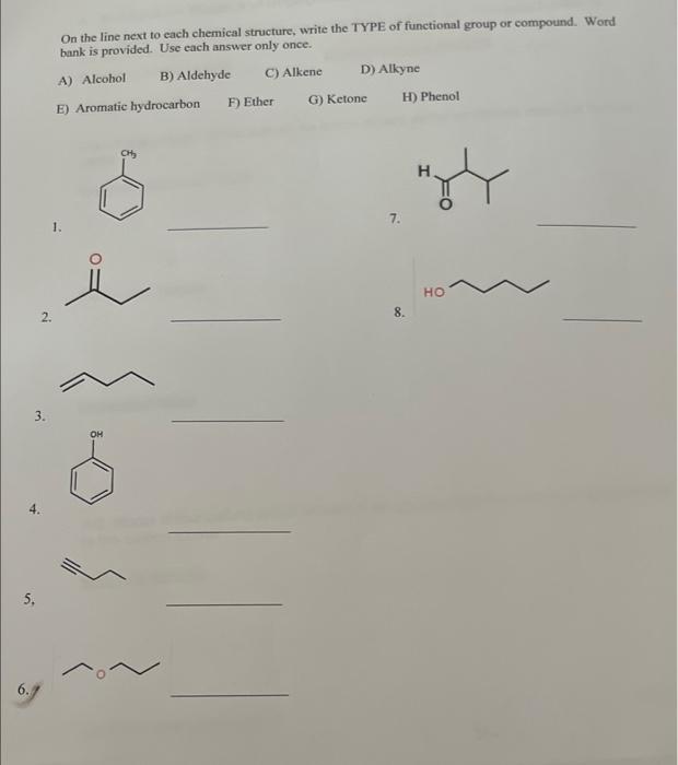 Solved On the line next to each chemical structure, write | Chegg.com