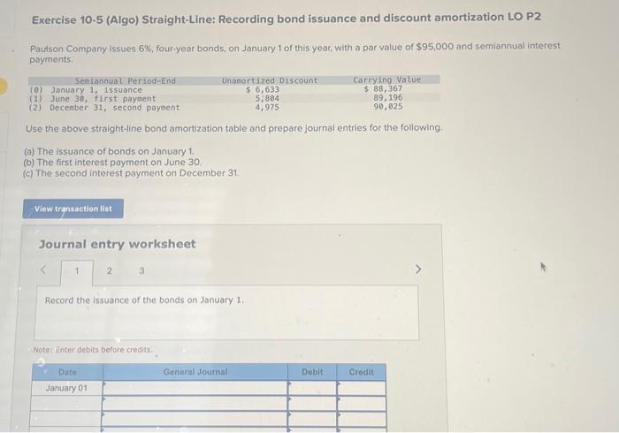Solved Exercise 10-5 (Algo) Straight-Line: Recording bond | Chegg.com
