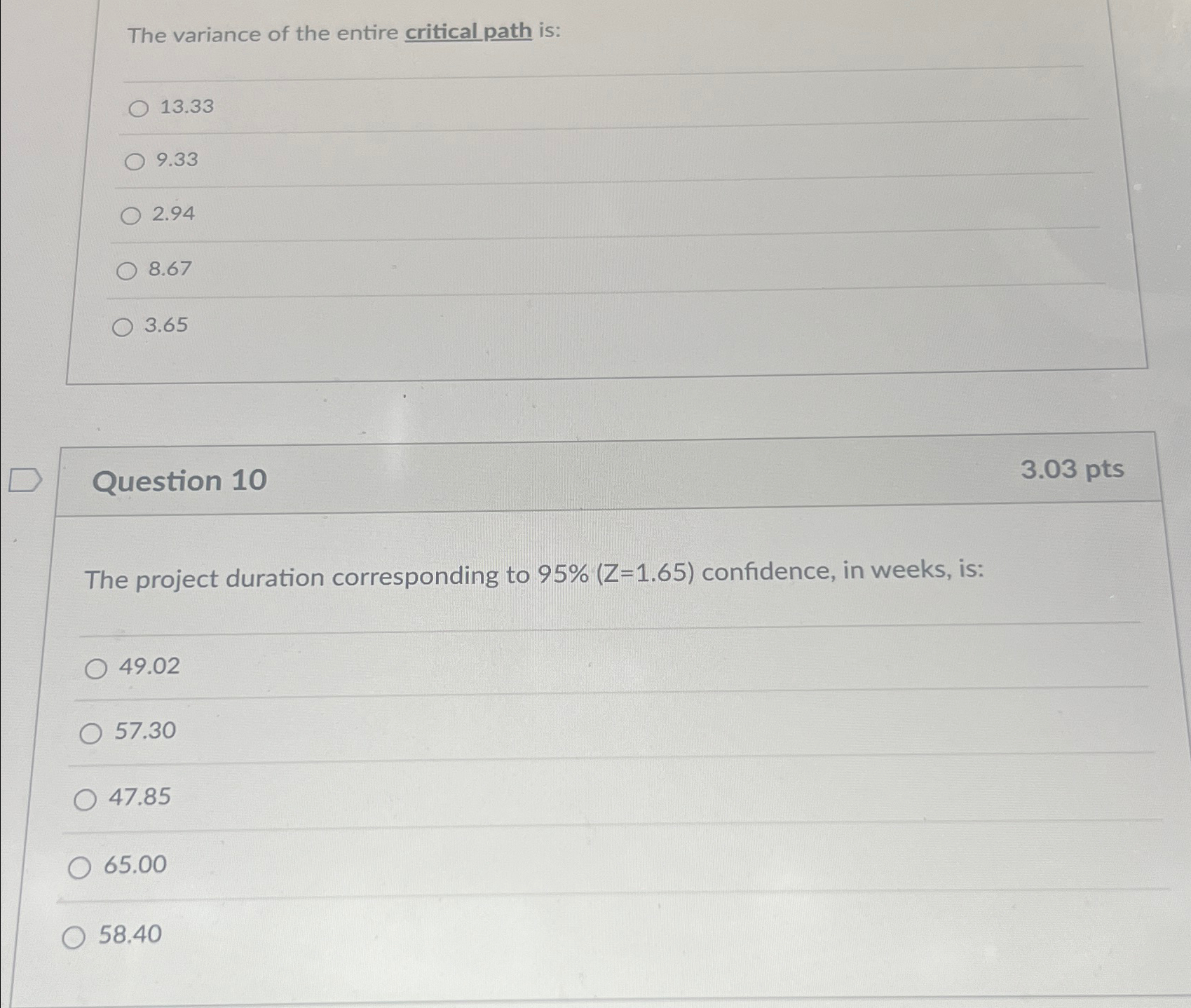 Solved The variance of the entire critical path | Chegg.com