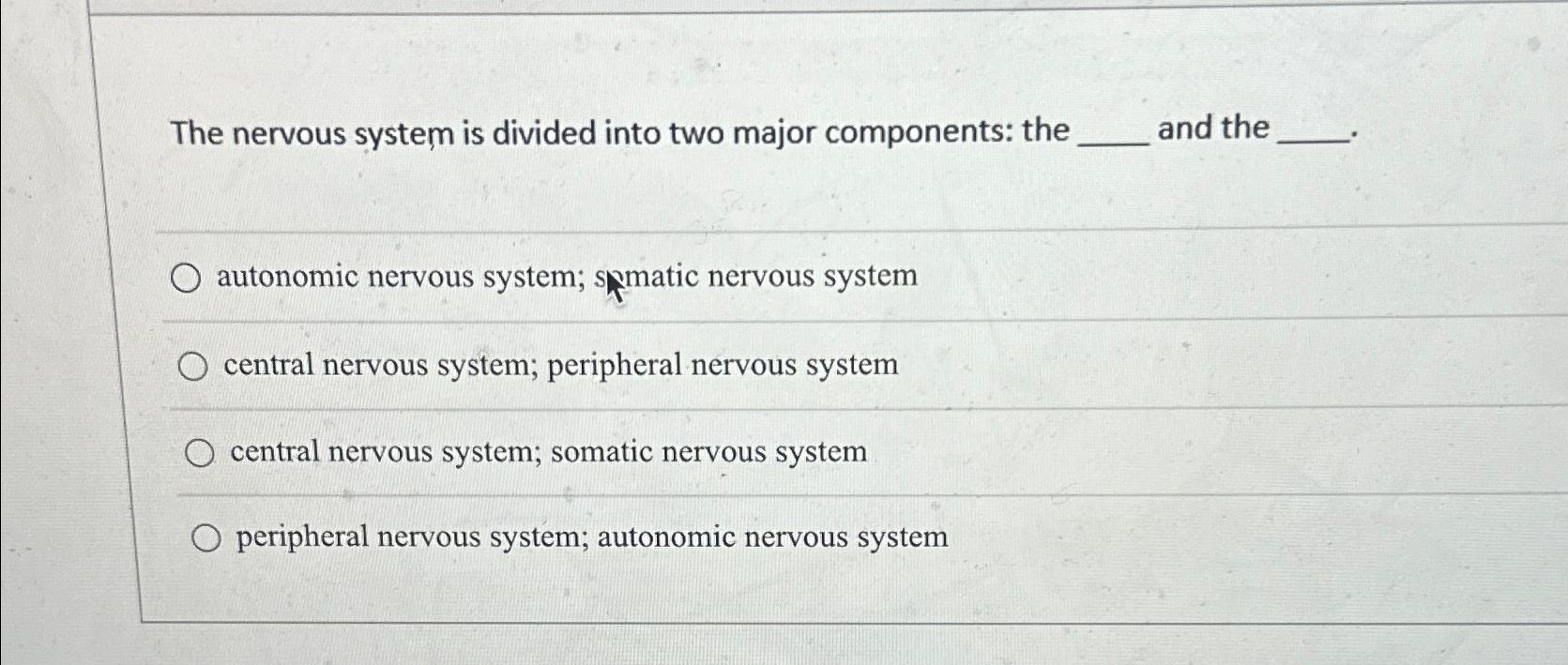 Solved The nervous system is divided into two major | Chegg.com