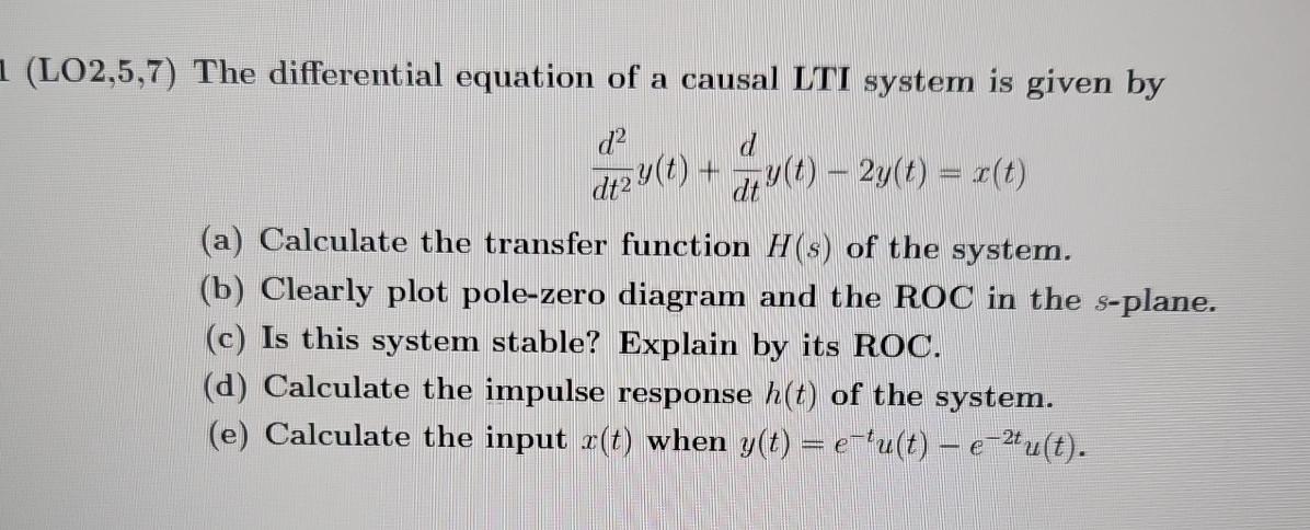 Solved (LO2,5,7) ﻿The differential equation of a causal LTI | Chegg.com