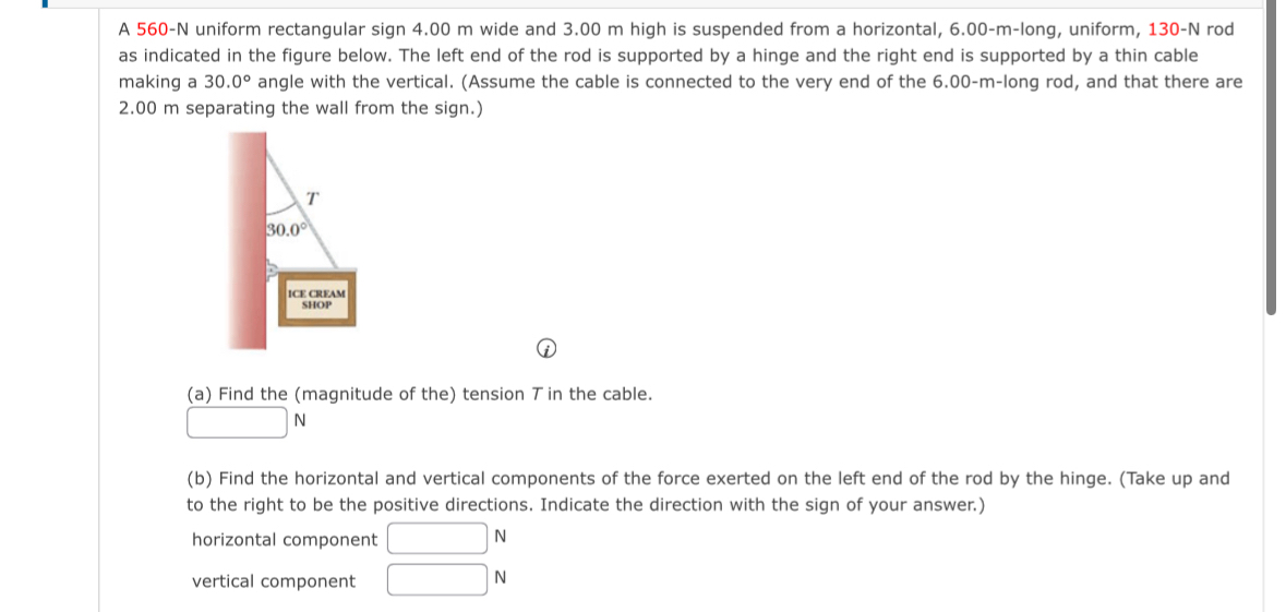 Solved A 560-N ﻿uniform rectangular sign 4.00 ﻿m wide and | Chegg.com