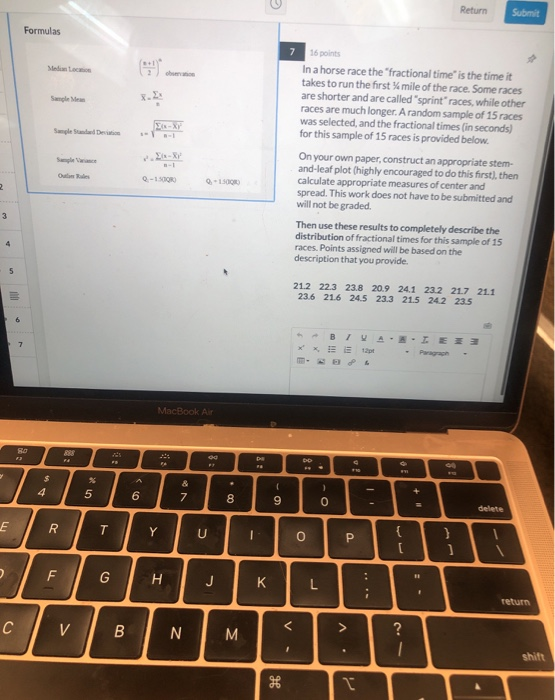 Solved Return Submit Formulas bum Sample 16 points In a | Chegg.com