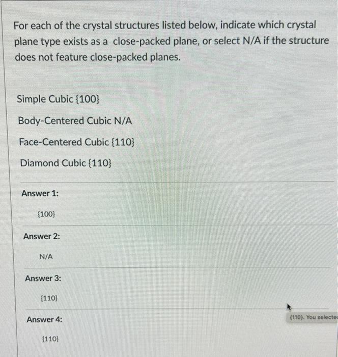 Solved For each of the crystal structures listed below, | Chegg.com